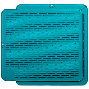Smithcraft Silicone Dish Drying Mat Set 2, XL Sink Mats Dish Drainer Drying Mat 17.72x15.75", Large Dish Drying Rack Mat, Heat Resistant &Non-Slip Kitchen Drying Pad, Countertop Protector Dry Mat Teal