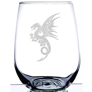 Game of Thrones Inspired Dragon | Professionally Laser Etched | 15 Ounce Stemless Wine Glass