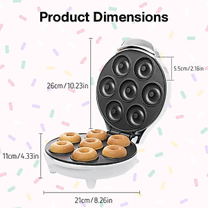 Donut Maker Machine for Home, Mini Donut Maker, Bake 7 Mini Doughnuts, Electric Non-Stick & Double-sided Heating, Maquina para Hacer Mini Donas, Perfect for Breakfast, Snacks, Desserts & Gift for Her