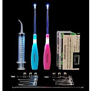 Airgoesin Upgraded 2 Lighted Tonsil Stone Remove Tool Tonsillolith Pick + Irrigation Clean Syringe Fresh Breath Oral Rinse