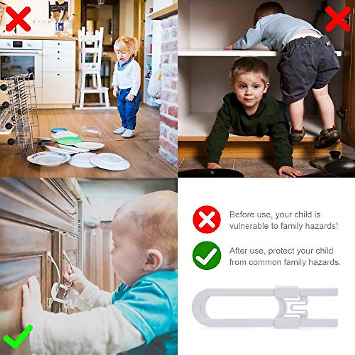 Goodv Baby Proof Cabinet Lock - 2 Pack Adjustable Child Safe U Shape Straps Multi-use for Closet Drawer Dresser No Adhesive No Tools(2)