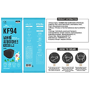 HAPPYDAY A Set of 25 Packages Made in Korea KF94 Micro Dust Protection Black Face Mask for Child(3 to 10 Years Old)