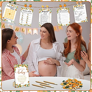 Patelai 321 Pcs Baby Shower Games Supplies, 5 Sets (50 Cards Each) Activities Cards with 20 Pencils 1 Don't Say Baby Sign 50 Clothespin(Litttle Cutie)