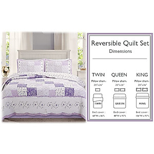 Cozy Line Home Fashions Love of Lilac Bedding Quilt Set, Light Purple Orchid Lavender Chic Lace Floral 100% Cotton Reversible Coverlet, Bedspread (Lilac, Twin - 2 Piece)