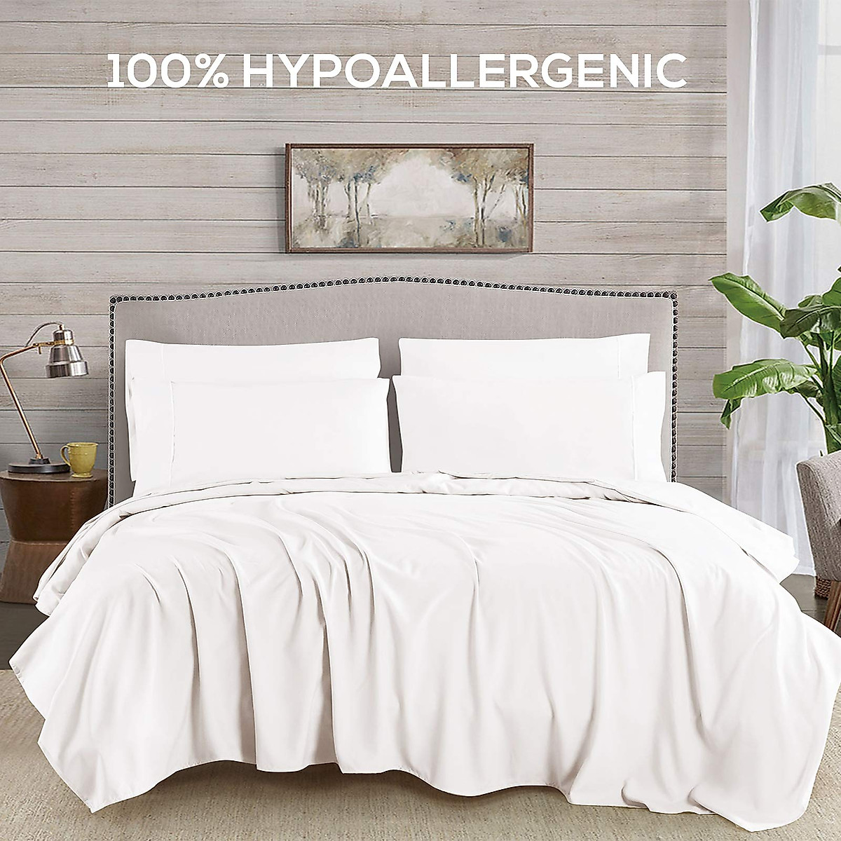 Mueller Luxury 6 PC Full Size Bed Sheets, Super Soft 1800, Deep Pocket up to 16" Full Size Sheets, Transfers Heat, Breathes Better, Hypoallergenic, Wrinkle-Resistant, Oeko-TEX, White