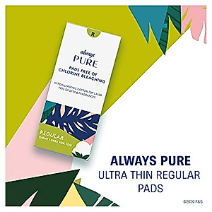 Always Pure Ultra Thin Regular Pads with Wings, 72 Count, Unscented (3 Packs of 24 - 72 Count Total)