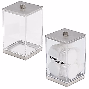 mDesign Acrylic Storage Organizer Canister Jar with Labels, Large Containers - Bathroom Storage, Organization for Vanity, Counter, or Makeup Table, Lumiere Collection, Set/2 + Labels, Clear/Brushed