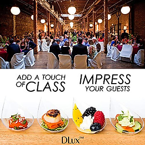 DLux 100 4-in Tear Drop Mini Appetizer Plates, Reusable Clear Plastic Spoons - Desserts and Appetizers Dishes Serving Plate - Asian Spoon Set, Small Catering Dessert Tasting Cups - with Recipe Ebook