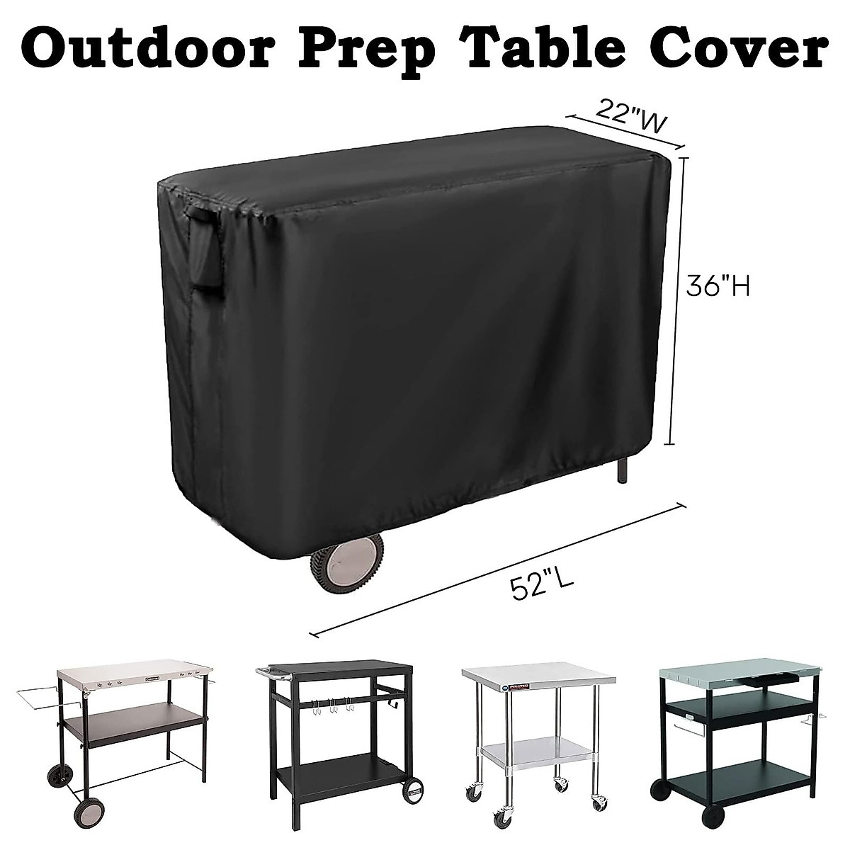 Andacar Prep Table Cover for Cuisinart CPT-200 Outdoor BBQ Prep Cart, 50inch BBQ Cart Cover Waterproof Tool Box Grill Table Cover - 52 x 22 x 36 Inch