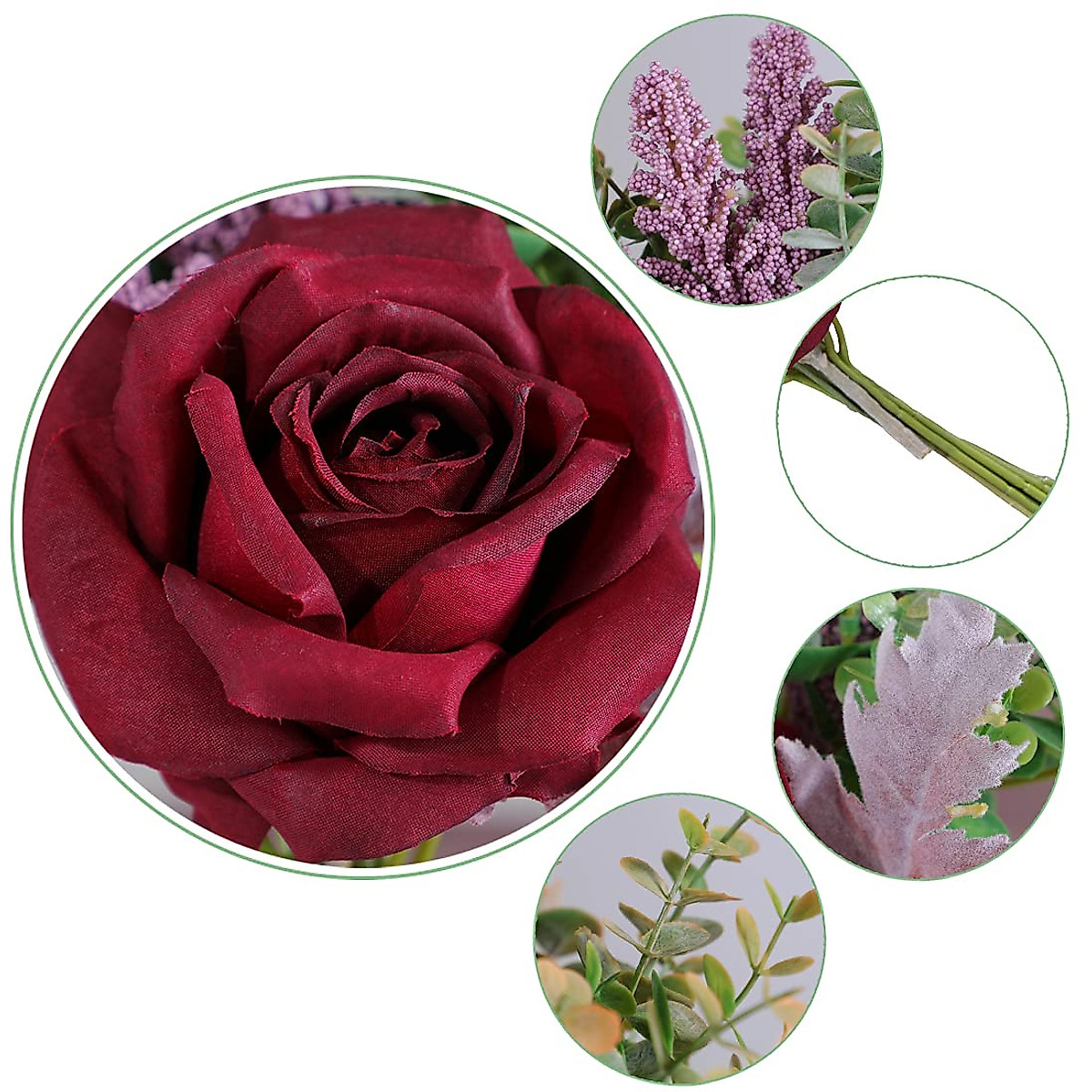 Fake Flowers Silk Roses Flower Bouquet , Faux Flower Arrangements,Farmhouse Table Decor,Table Decorations for Living Room,Coffee Table Decor( Burgundy)