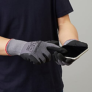 Amazon Basics Micro-Foam Nitrile Coated Gloves, Nylon Liner Fiber, Touch Screen, Grey, Size 9, Large (Pack of 6)