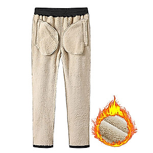 FASKUNOIE Men's Winter Thcken Fleece Pants Sherpa Lined Long Underwear Trouser Pants with Zipper Pockets