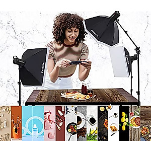 zyckTech 7Pcs 14Patterns Photography Background Paper with Stand, 34x23in Double-Sided Photo Tabletop Backdrops Props for Food Jewelry Cosmetics Makeup (Black White Blue) (PBP03247PCS)