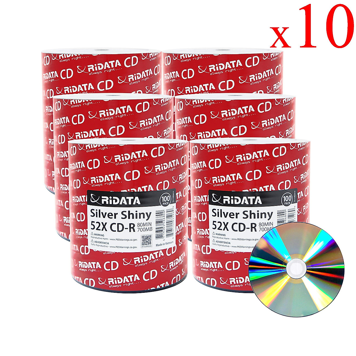 6000 Pack Ridata CD-R 52X 700MB 80Min Silver Shiny Blank Media Recordable Disc