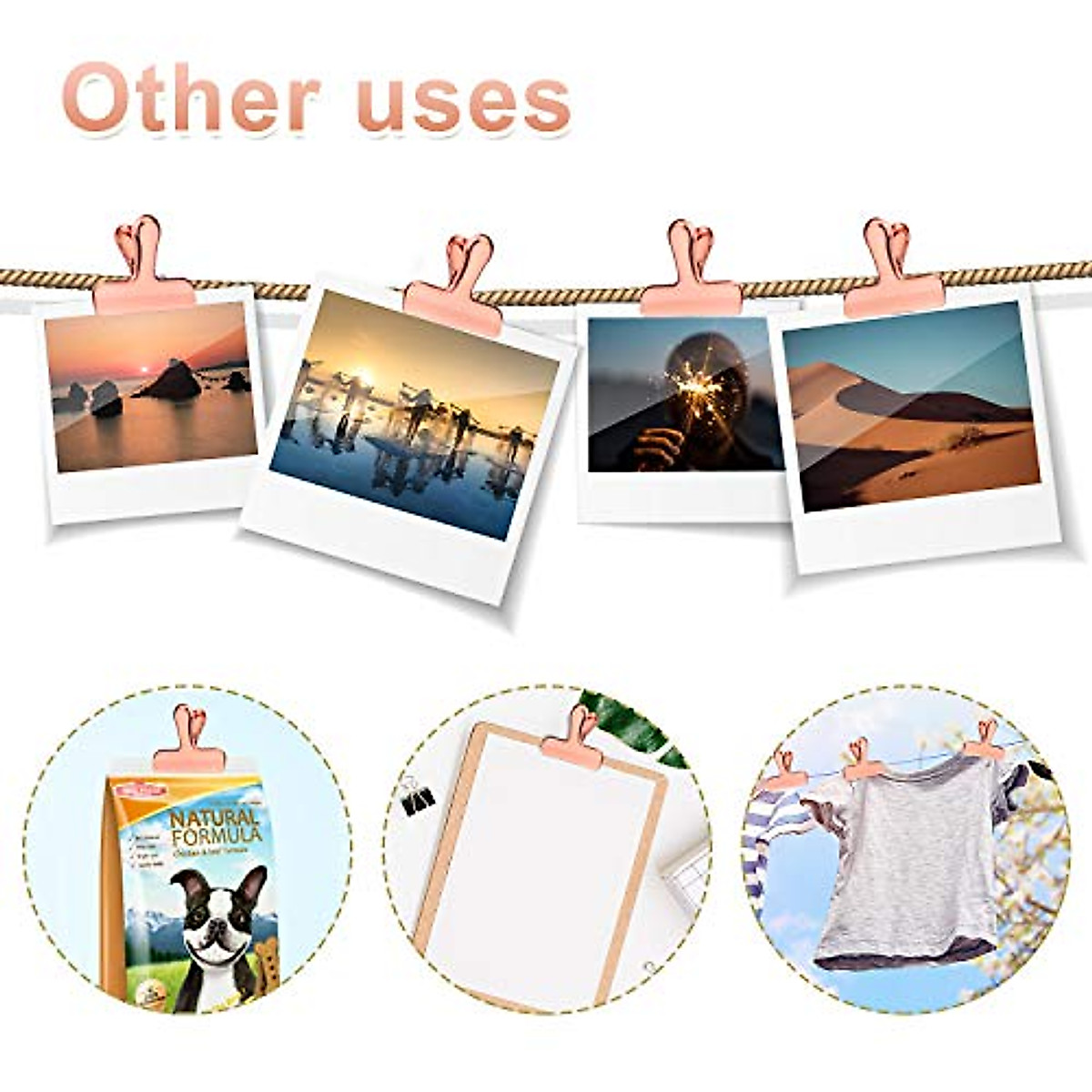 Whaline Stainless Steel Chip Clips Set, Rose Gold Chip Bag Clips Heavy Duty Food Clips Round Edge Air Tight Seal Grip for Home Office Kitchen Home Usage Storage (8 Pieces of the Size 3'')