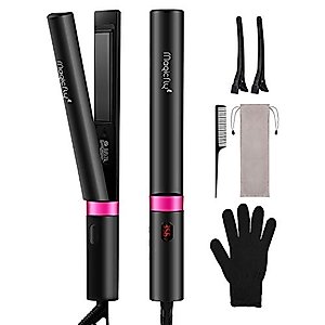 Hair Straightener Flat Iron with Ceramic Tourmaline Ionic, Magicfly Hair Iron Straightening and Curling Iron with Adjustable Temp, Instant Heat, LCD Display, 360 Swivel Cord for All Hair Types (Black)