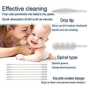 Baby Cotton Swabs, Paper Sticks Cotton Buds for Baby Ear Nose Clean-200Pcs(Spiral and Pointed)