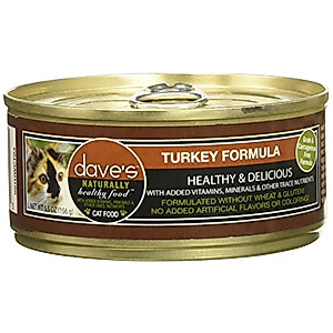Dave's Pet Food Grain Free Wet Cat Food (Turkey), Made in USA Naturally Healthy Canned Cat Food, Added Vitamins & Minerals, Wheat & Gluten-Free, 5.5 oz (Case of 24)