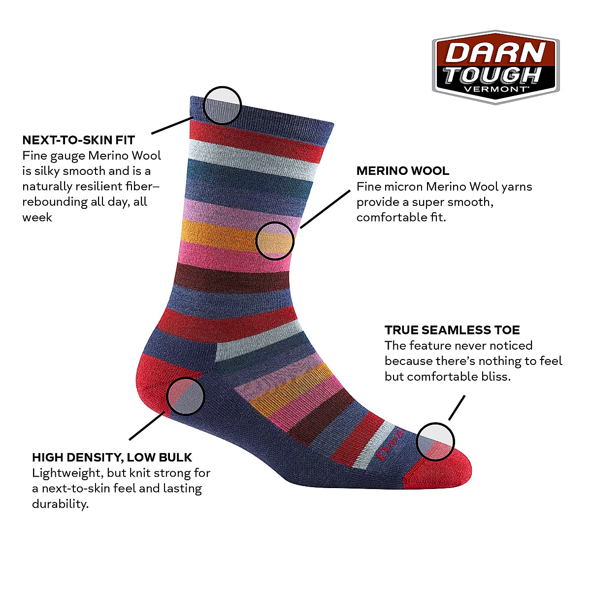Darn Tough Women's Phat Witch Crew Lightweight with Cushion Sock (Style 1644) - Denim, Medium