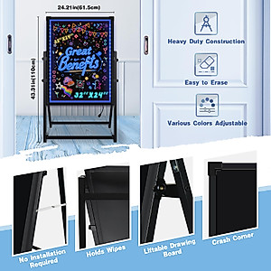 Hosim Standing A-Frame LED Message Writing Board, 24” x 16" Illuminated Erasable Neon Effect Restaurant Menu Sign, Flashing Mode DIY Message Chalkboard for Kitchen Wedding Promotions