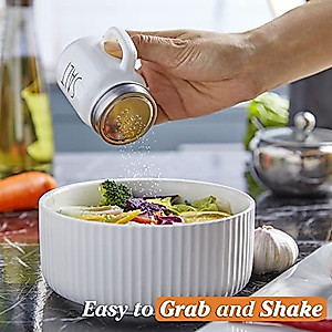 Salt and Pepper Shakers Set, Bivvclaz 4 oz Glass Black White Salt Pepper Shaker Set with Stainless Steel Lid, Modern Kitchen Decor for Home Restaurants Wedding, Ideal Gift Choice