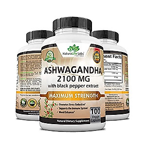 Organic Ashwagandha 2,100 mg - 100 Vegan Capsules Pure Organic Ashwagandha Powder and Root Extract - Stress Relief, Mood Enhancer, Immune & Thyroid Support