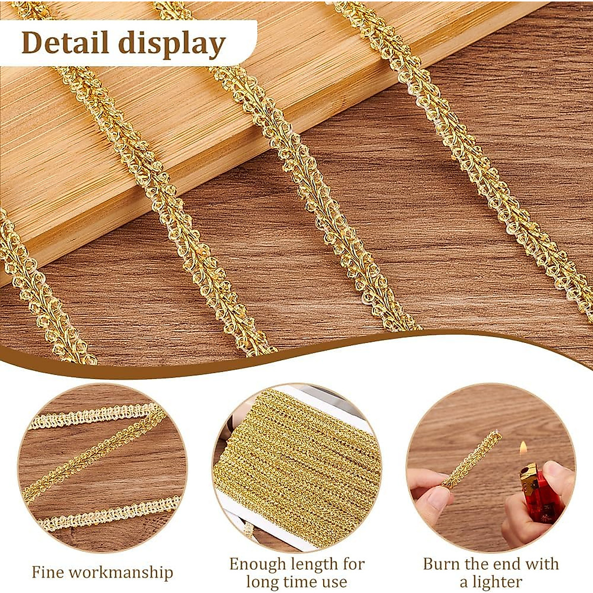 FINGERINSPIRE 14 Yards Metallic Braid Lace Trim, Flower Pattern Gold Centipede Lace Ribbon Decorated Gimp Trim for Wedding Bridal, Costume or Jewelry, Crafts and Sewing 1/4 inch(8mm) x1.3mm