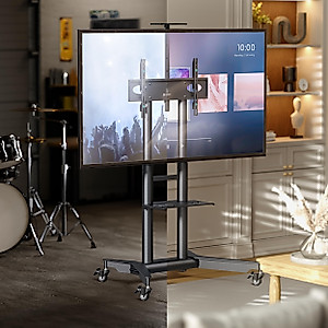 ONKRON Mobile TV Stand on Wheels for 32-75 Inch TVs up to 132 lbs, Height Adjustable TV Stand Portable 200x200-600x400 VESA Mobile TV Cart Rolling TV Stand with Shelf/TV Movable Stand Black