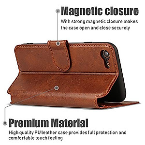 QLTYPRI Case for iPhone SE 2022 5G/iPhone SE 2020/iPhone 8/iPhone 7, Premium PU Leather Simple Wallet Case with Card Slots Kickstand Magnetic Closure Shockproof Flip Cover for iPhone 7/8/SE2/SE3-Brown