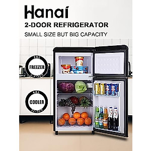WANAI Compact Refrigerator 3.2 Cu.Ft Retro Mini Fridge With Freezer 2 Door Mini Refrigerator with 7 TEMP Modes, Removable Shelves, LED Lights, Ideal for Apartment Camper Dorm and Office, Black