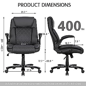 Executive Office Chair 400lbs Height Adjustable Swivel Chair with Padded Flip-up Arms, Leather Modern Conference Room Chairs, Ergonomic Desk Chair Thicken and Wide Seat for Heavy People (Black)