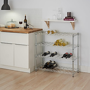 TRINITY EcoStorage 4-Tier Adjustable Metal Wire Wine Rack, Freestanding Stackable Bottle Holder for Bar and Kitchen Storage, Minimum 36 Bottle Capacity, 36” W x 14” D x 34.5” H, Chrome