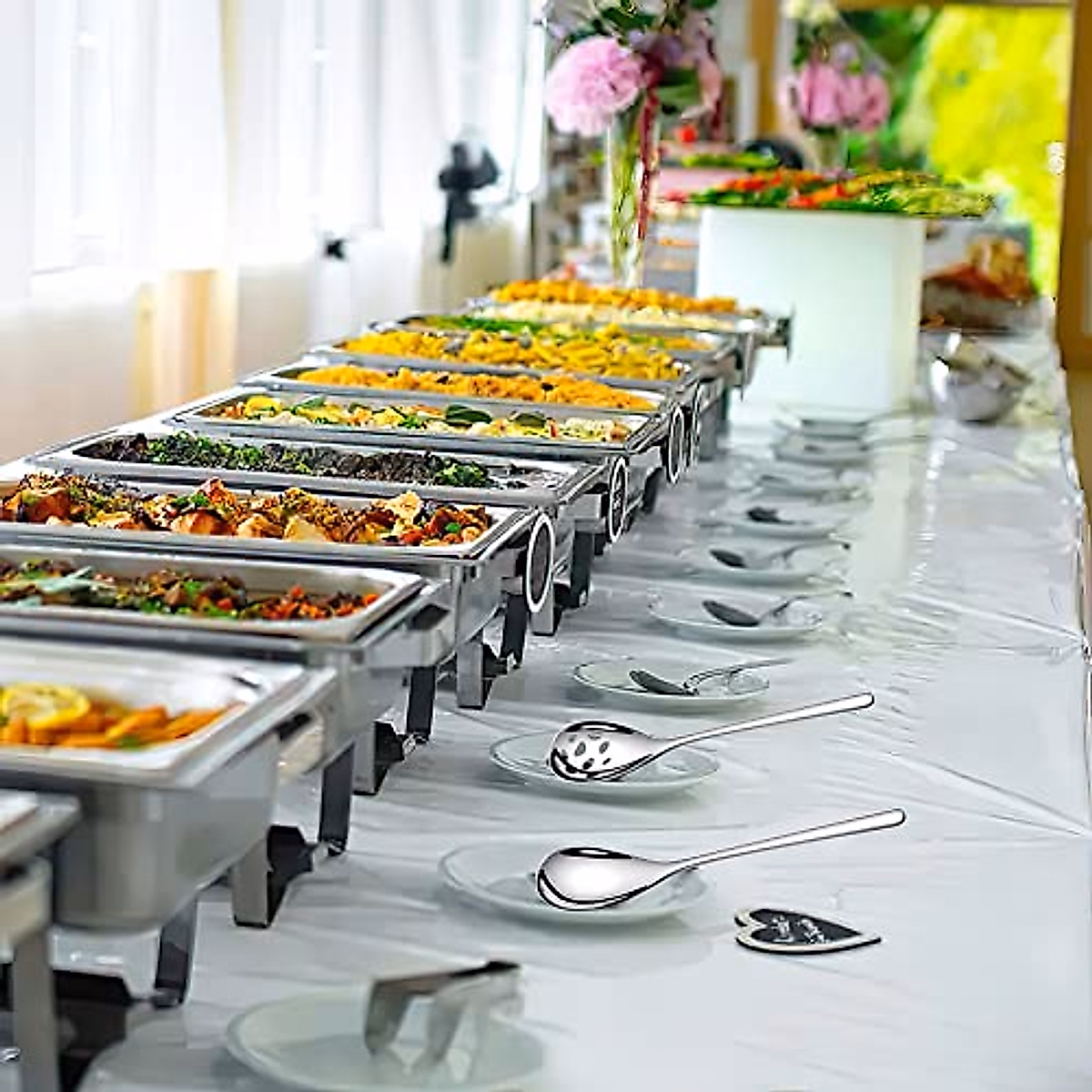 AYFDISHS Serving Spoons 6 Pieces,9.4 Inch Silver Serving Spoon Set Stainless Steel Serving Spoons,Include 3 Serving Table Spoons,3 Slotted Serving Spoons,Serving Utensils Set for Parties Buffet Banque