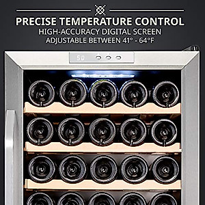 Ivation 34 Bottle Compressor Wine Cooler Refrigerator w/Lock | Large Freestanding Wine Cellar For Red, White, Champagne or Sparkling Wine | 41f-64f Digital Temperature Control Fridge Stainless Steel