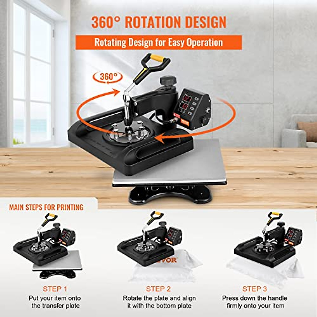 VEVOR Pro Heat Press Machine, 12 x 15 Inches, Fast Heating, 5 in 1 Combo 360 Swing Away Digital Sublimation T-Shirt Vinyl Transfer Printer with Anti-Scald Surface, Hat, Mug, Plate, ETL Listed, Black