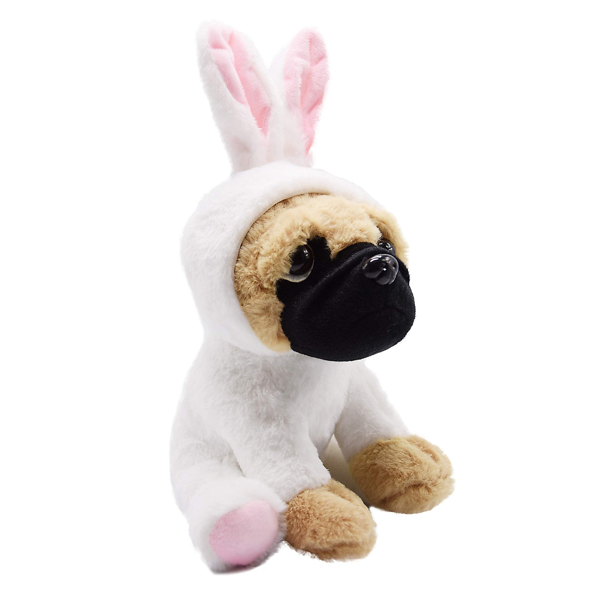 BABOLI Cuddly Pug Stuffed Animals Soft Toys with Adorable Bunny Costumes Super Cute Puppy Dog Plush Animal for Easter Day Gifts or Kids Birthday Party Supplies 10 Inches