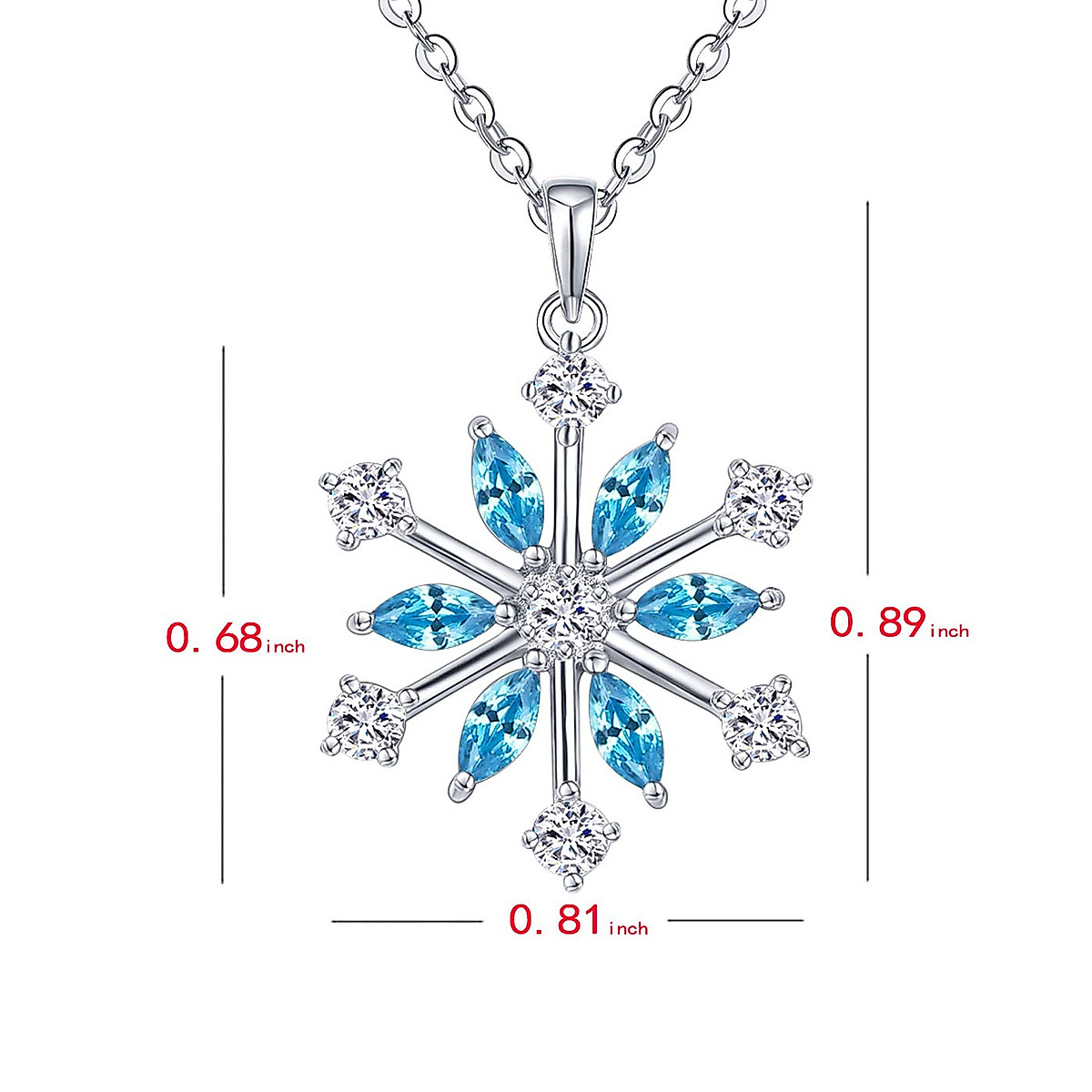 JO WISDOM 925 Sterling Silver White/Blue CZ Winter Frozen Large Snowflake Necklace Pendant