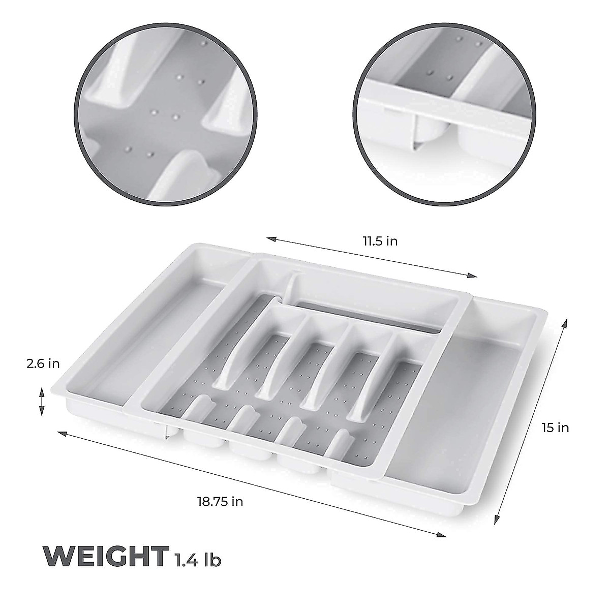 Expandable Utensil Drawer Organizer - Modern Cutlery Organizer in Drawer with Dividers - 8 Compartments Kitchen Silverware Drawer Organizer Tray for Utensils and Flatware