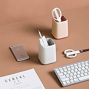 Cerpourt 2 Pack Desk Pen Holder,Two-Tone Cute Pen Cup Makeup Brush Holder,Durable Desktop Organizer Pencil Holder for Desk,Vanity Table,Office Supplies (Gray)