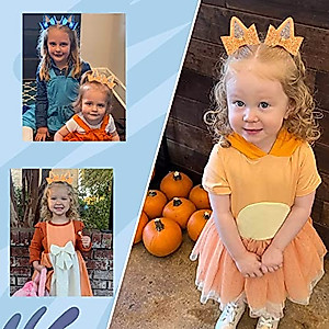 2 Pairs Blue Dog Ears and Orange Dog Ear Hair Bow Clips for Toddler Kids Adult Glitter Bows Halloween Costume Animal Cosplay Hair Accessories Birthday Party Supplies (Blue+Orange)