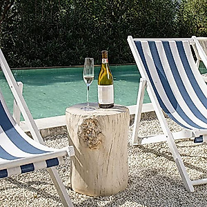 COSIEST Outdoor Antique Beige Side Table Faux Wood, Hand-Painted Wood Stump Stool, Ottomans, Plant Stand, Deck or Garden