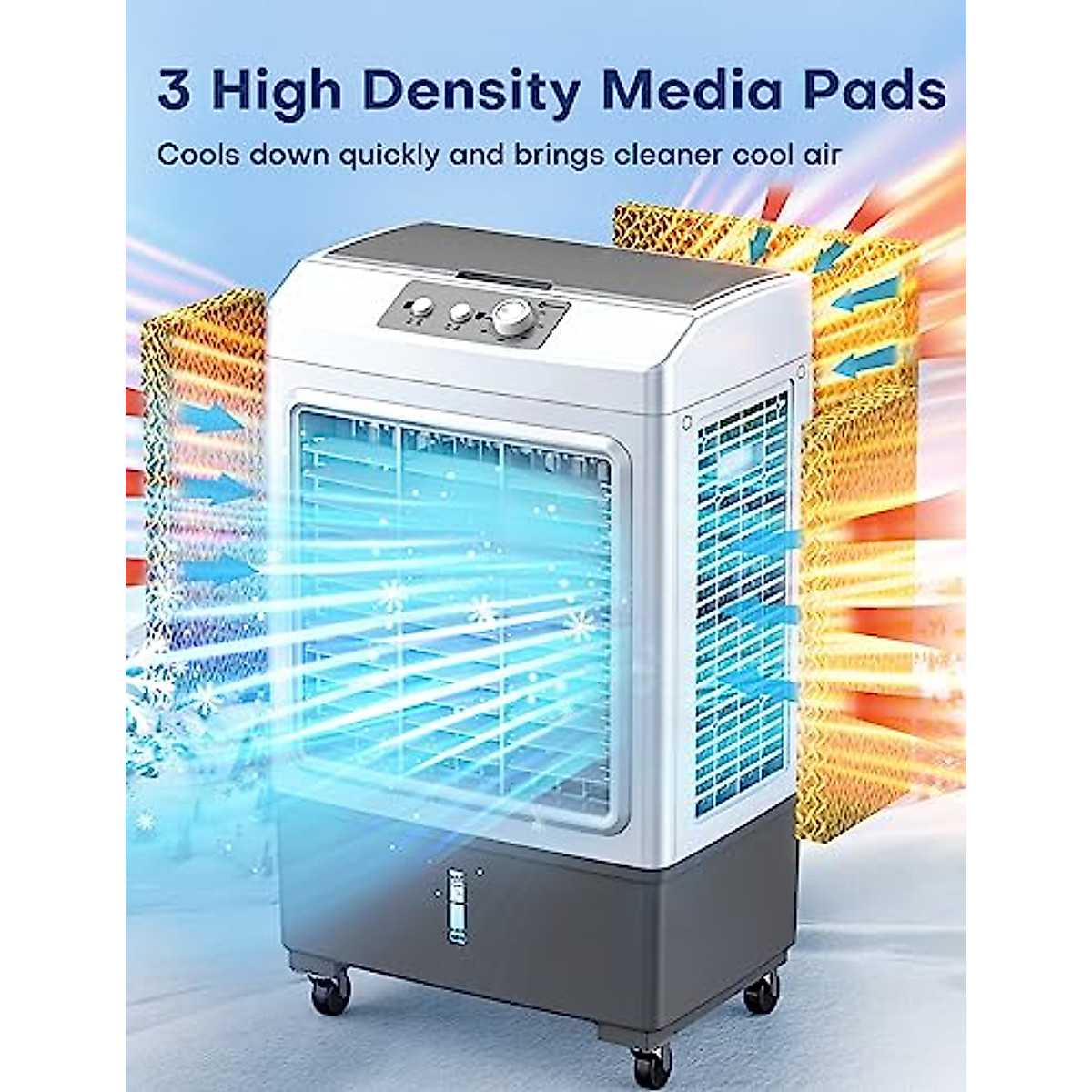 Evaporative Air Cooler, Breezewell 2100 CFM Outdoor Air Conditioner, 8 Gallon Windowless Air Conditioner for Room w/ 3 Speed, 4 Ice Pack, 4 Scroll Casters, Swamp Cooler for Outdoor Indoor Use