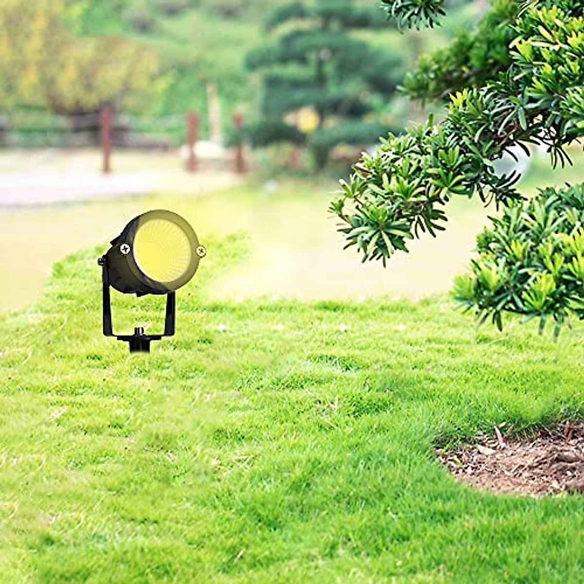 ELEGLO 9W LED Landscape Lighting,LED Landscape Spotlight Outdoor for Flag Pole Light,Plug in Landscape Lights Warm White for Garden Decorative Lamp 6FT Cord US 3 Prong (Base,Stake Included) 2Pack