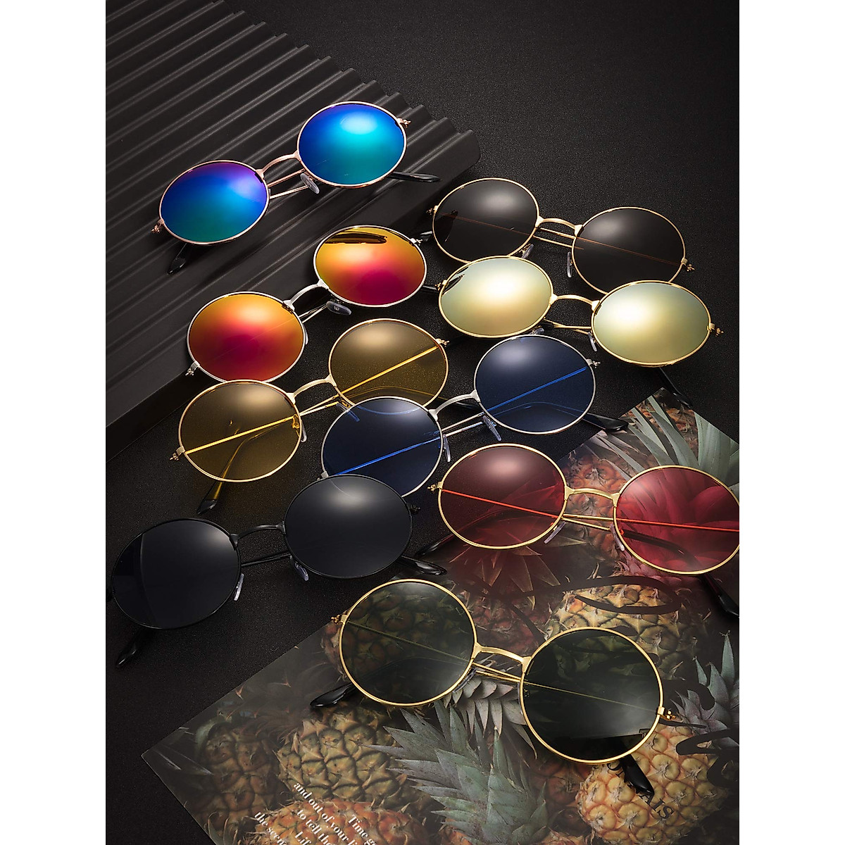 Blulu 18 Pairs Hippie Round Sunglasses for Women Men Bulk Retro Circle Hippie Glasses Metal Frame for Disco Party Accessory