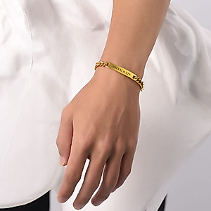 U7 Engraved ID Bracelet Adjustable 7" to 9" Gold Plated Cuban Chain Custom Coordination Quote Message Bar Bracelets for Men Women