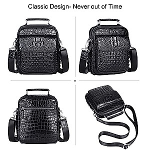 PIJUSHI Crocodile Leather Crossbody Bag for Men Genuine Leather Small Messenger Bag Shoulder Bag(PE002 Black)