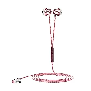 Opla3ofx Type-C Wired Earbuds in Ear Headphones with Built-in Mic & Volume Control, Earbuds Wired Stereo Universal Earphones in-Ear Headphones Bass Earbuds Pink
