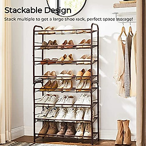 SONGMICS Stackable Shoe Rack, 4 Tier Metal Shoes Rack Storage Shelf, Holds up to 20 Pairs Shoes, Adjustable Slanted Shelves Shoe Tower Organizer for Closet Entryway Small Spaces, Bronze