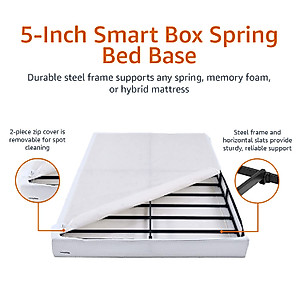 Amazon Basics Smart Box Spring Bed Base, 5-Inch Mattress Foundation - Full Size, Tool-Free Easy Assembly