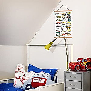 Natural Wood Magnetic Hanger Frame Poster- Colorful Alphabet Canvas Wall Art Print, Cartoon Construction Truck Picture,28X45cm Frames Hanging Kit…